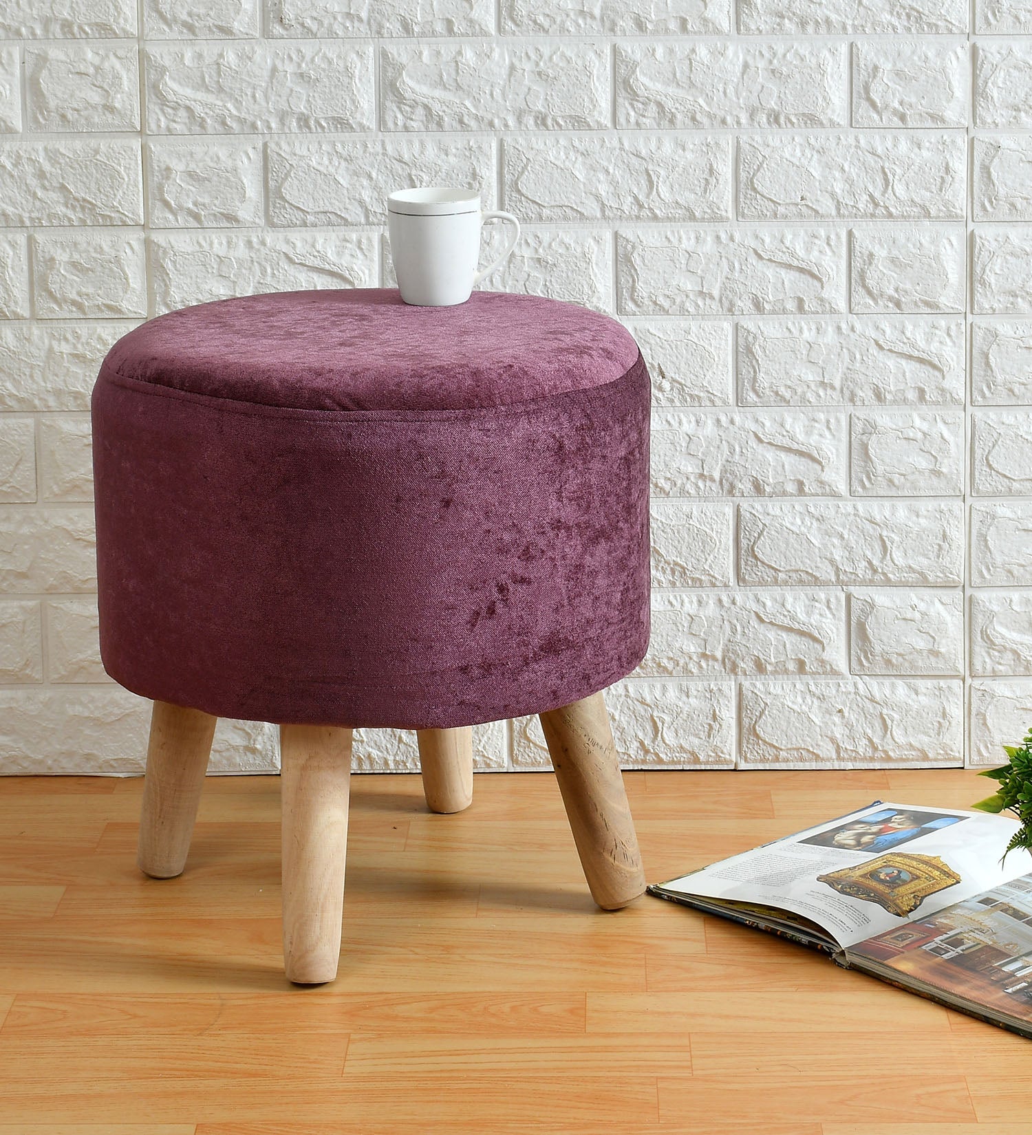 Purple Velvet Wooden Stool – PrestoBazaar