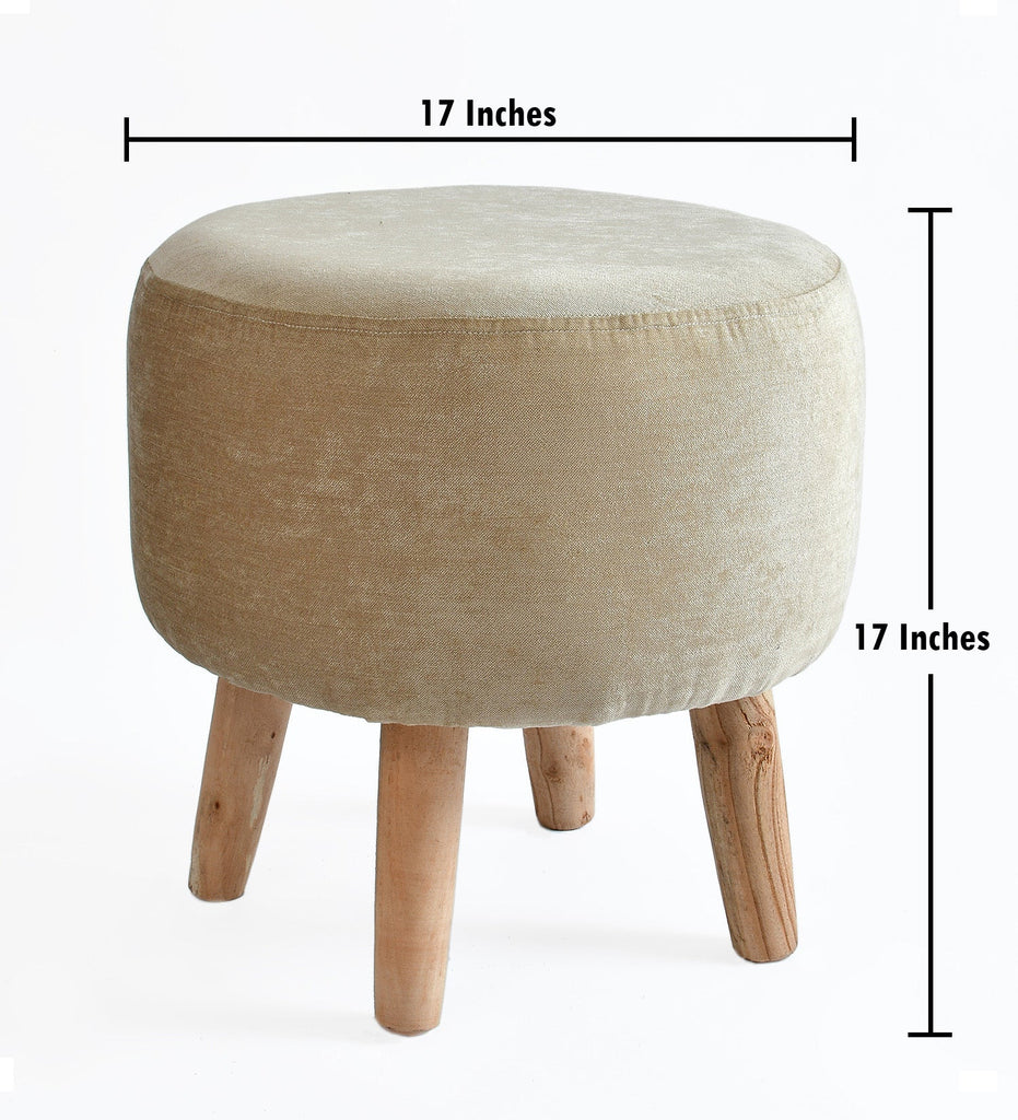 Beige Velvet Wooden Stool – PrestoBazaar
